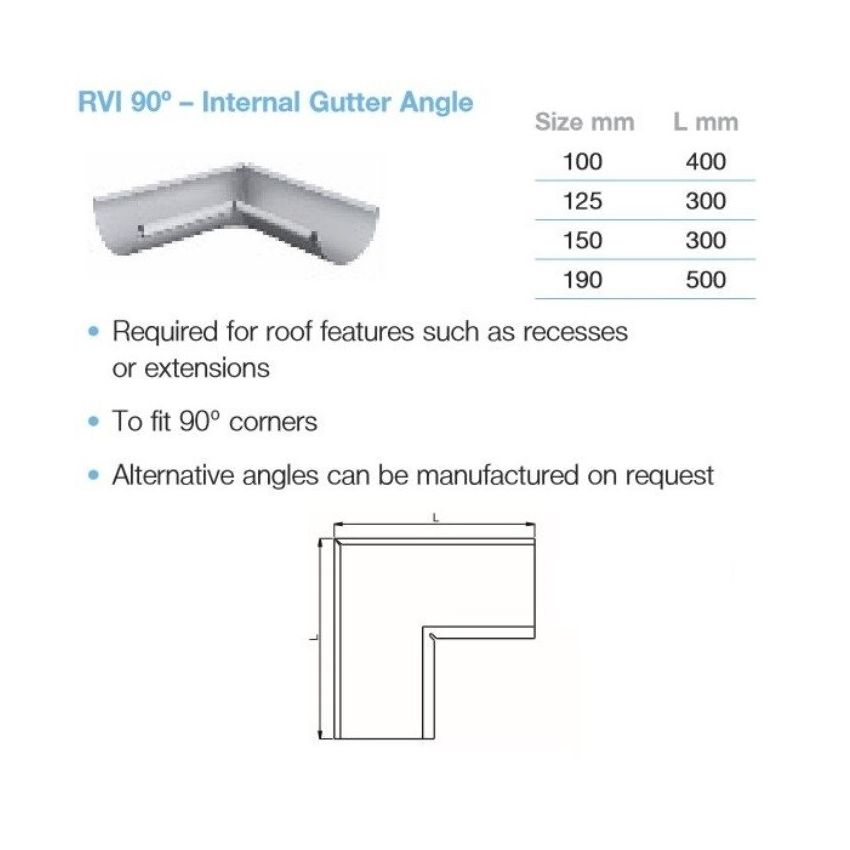 Lindab Magestic Galvanised Steel Half Round Internal Gutter Angle 90 ...