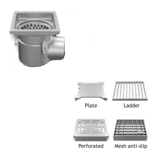 Harmer Stainless Steel Horizontal One-Part Compact Drain with Square Grate