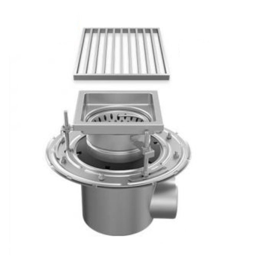 Harmer Stainless Steel Horizontal Two-Part Compact Drain with Square Grate