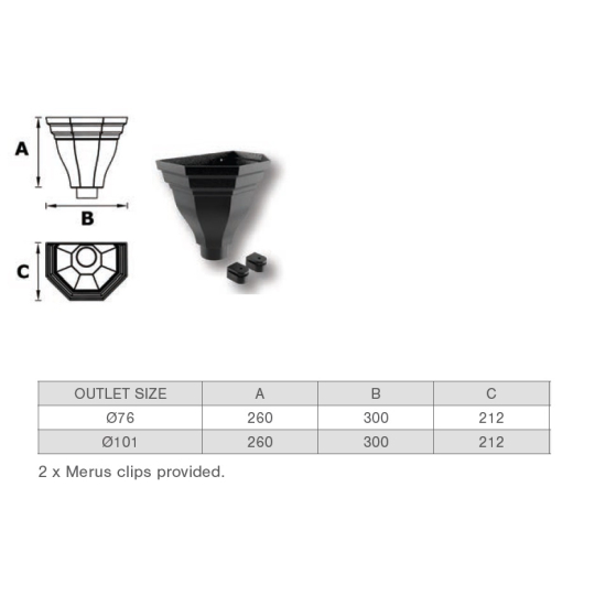 Cast Aluminium Large Flat Back Rainwater Hopper Head