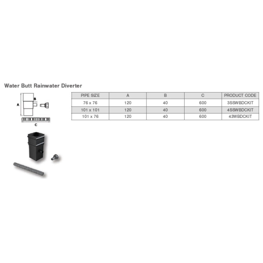 Aluminium Cast Socketed Square Water Butt Rainwater Diverter
